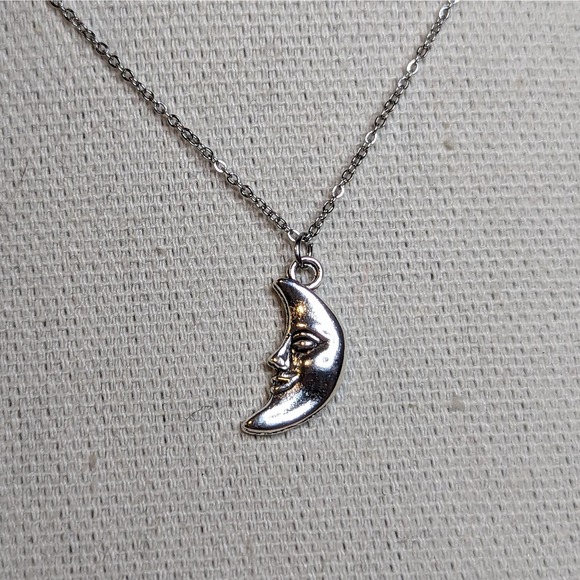 Handmade | Jewelry | Silver Smiling Crescent Moon Chain Necklace | Poshmark